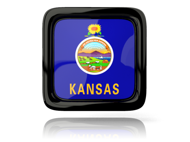 Square icon with reflection. Illustration of flag of Kansas